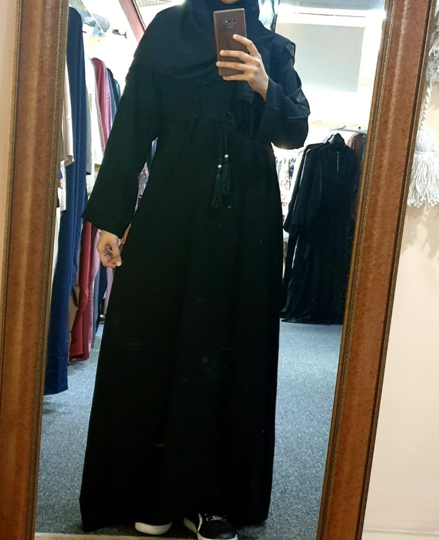 Black Drawstring Abaya with Hijab | AbayaTopia